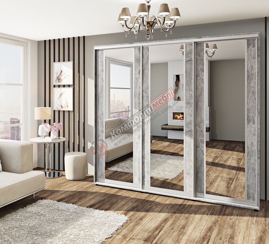 Шкаф купе 2.1 м Комфорт "Модель 7" трехдверный в цвете бетон — купить ...