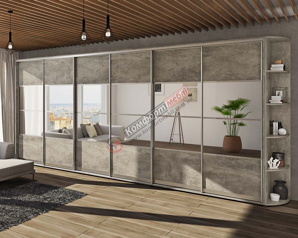 Шафа купе 5.4 метра Комфорт "Модель 8" 6 дверна Бетон світлий — купити ...