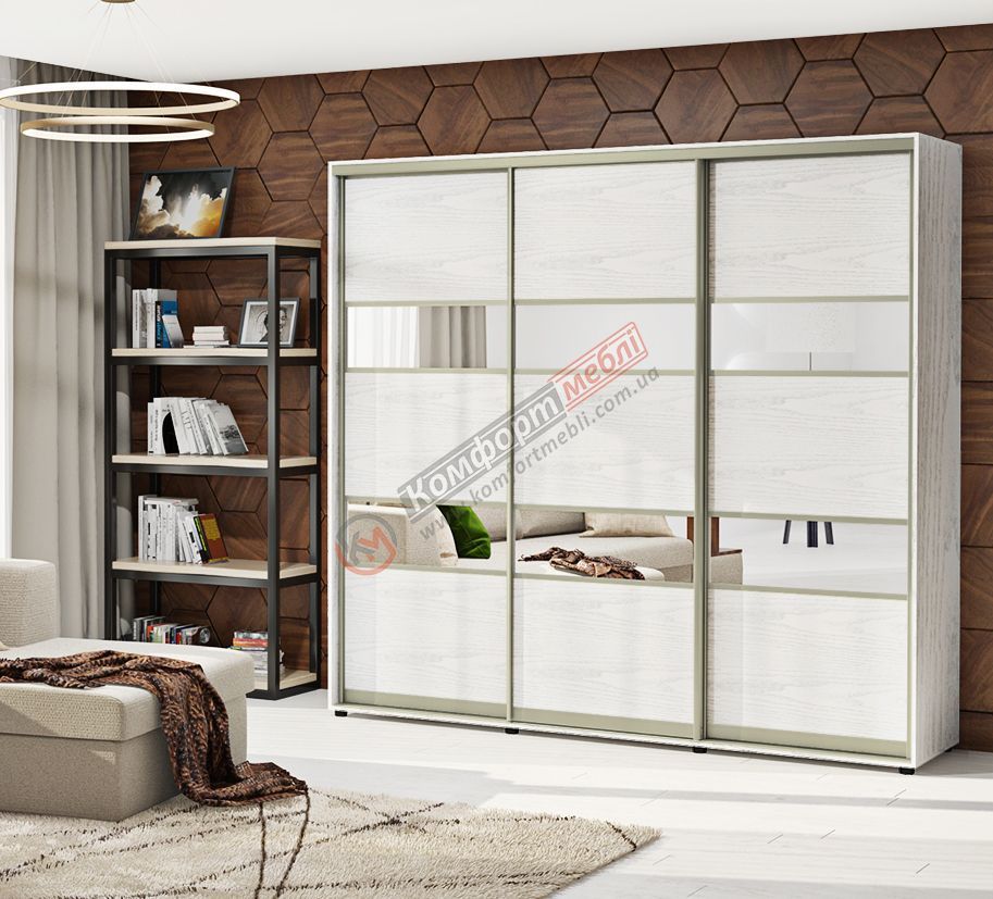 Шафа купе 250 см Комфорт "Модель 3" тридверна дуб білений — купити за ...