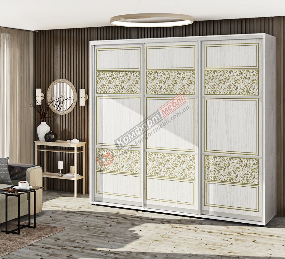 Шафа-купе 1,8 м Комфорт "Валенсія" глянець трьохдверна дуб білений ...